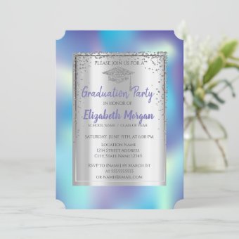 Silver Graduation Cap Holographic Graduation Invitation | Zazzle