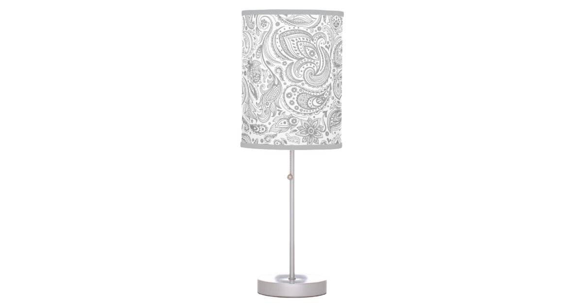 Silver Gray And White Floral Paisley Pattern Table Lamp | Zazzle
