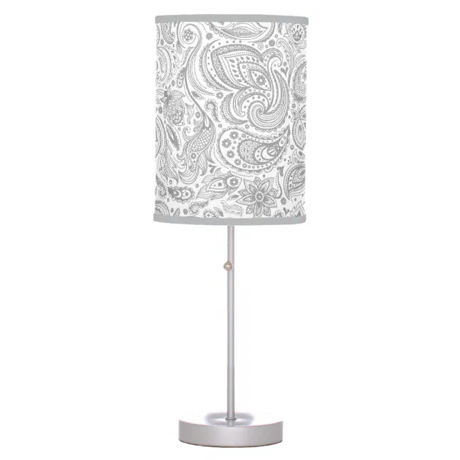 Silver Gray And White Floral Paisley Pattern Table Lamp | Zazzle