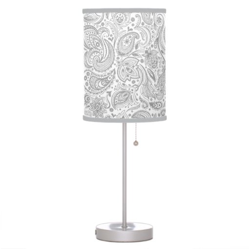 Silver Gray And White Floral Paisley Pattern Table Lamp | Zazzle