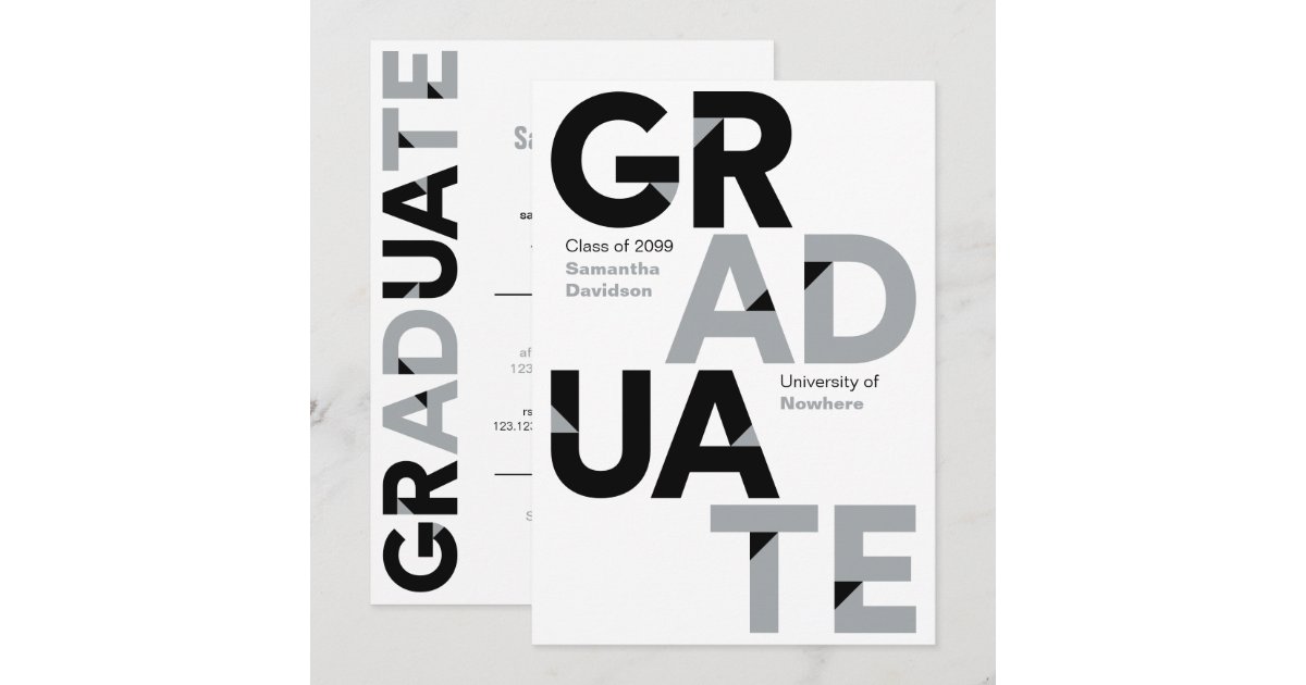Silver Gray Big Bold Angle-Cut Letters Graduation Invitation | Zazzle