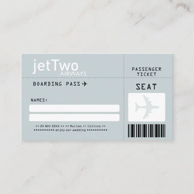 Silver Gray Boarding Pass Escort/Seating Card | Zazzle