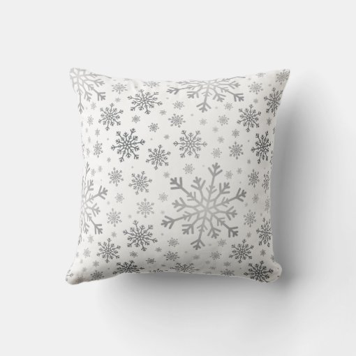 Silver Gray Christmas Snowflakes on Winter White Throw Pillow | Zazzle