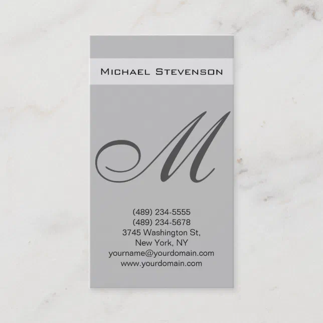 Silver Gray Color Script Monogram Business Card | Zazzle