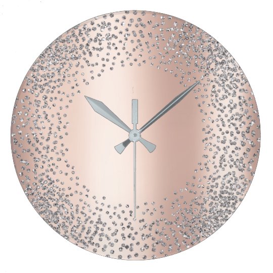 Silver Gray Crystals Confetti Glitter Gems Blush Large Clock | Zazzle.com