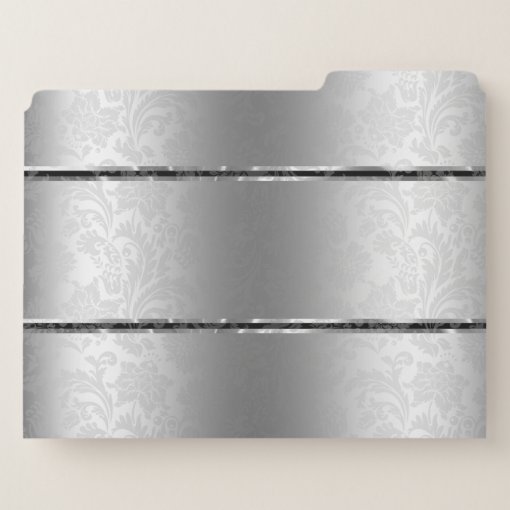 Silver-Gray Faux Stainless Steel & Gray Damasks File Folder | Zazzle