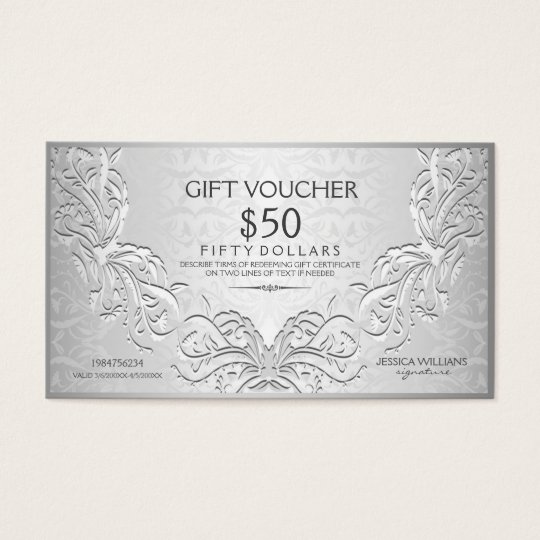 Silver Gray Floral Frame Gift Voucher | Zazzle.com
