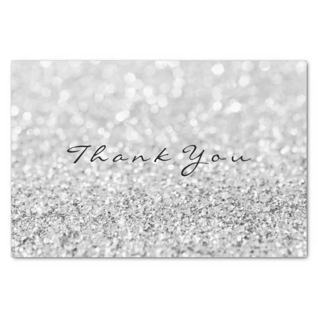 Silver Gray Glitter Metallic Thank You Name Tissue Paper | Zazzle