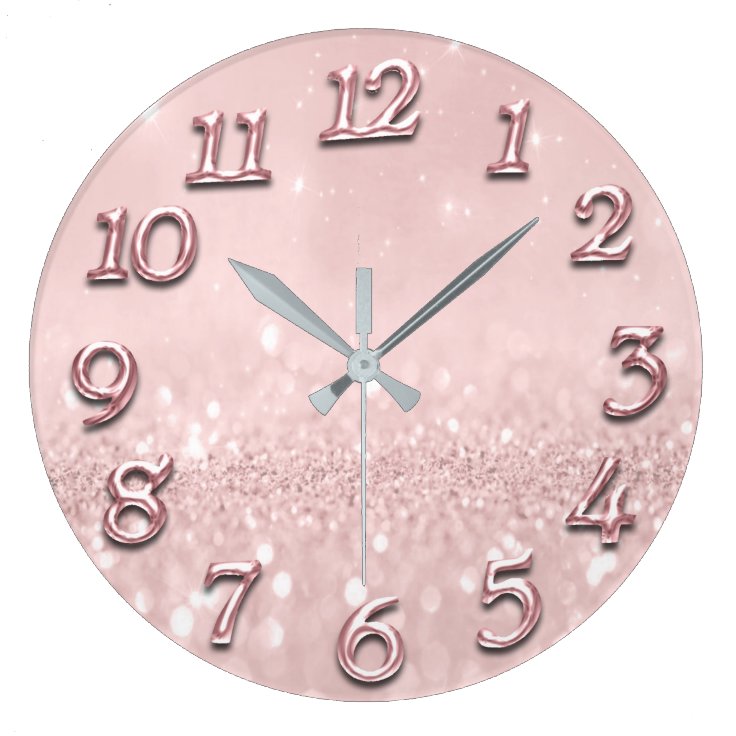 Silver Gray Glitter Minimal Pink Rose Blush Girly Large Clock | Zazzle