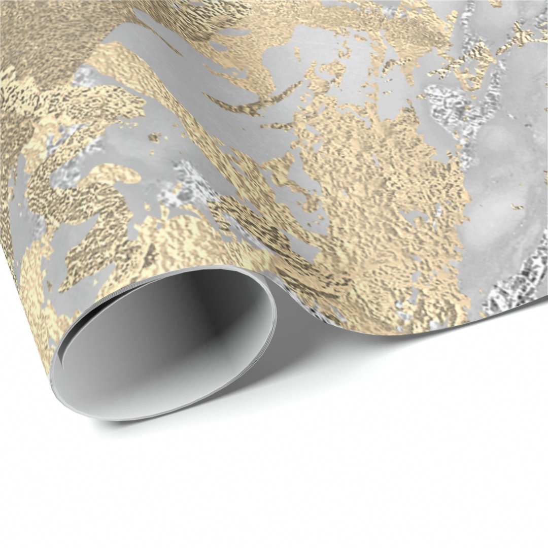 Silver Gray Gold Marble Shiny Metallic Stroke Lux Wrapping Paper | Zazzle
