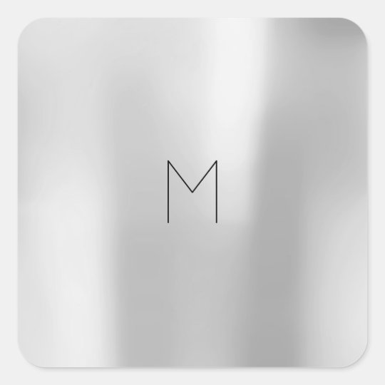 Silver Gray Grey Metallic Minimal Monogram Square Sticker | Zazzle.com