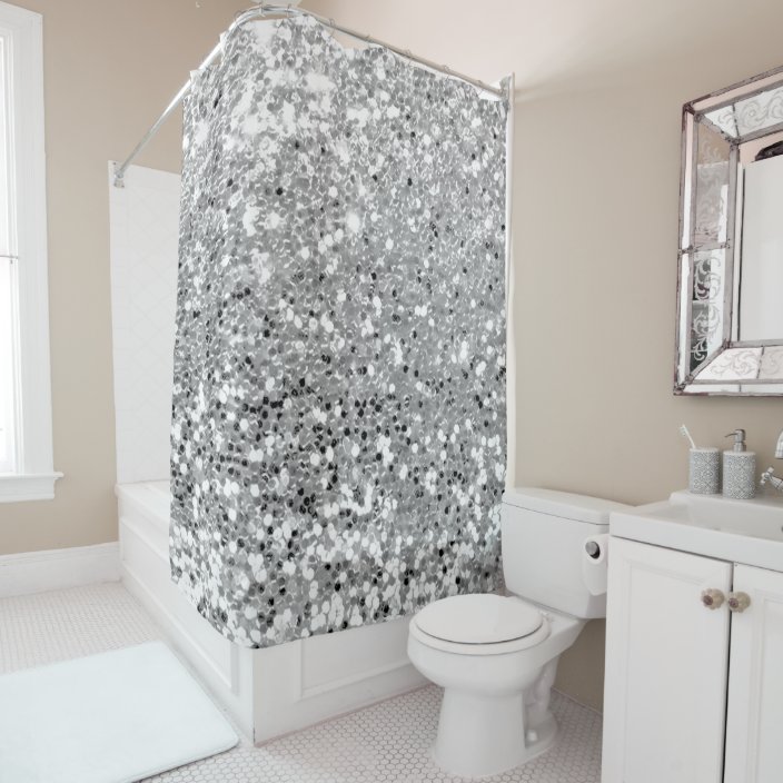 Silver Gray Grey White Faux Glitter Sequin Glam Shower Curtain | Zazzle.com