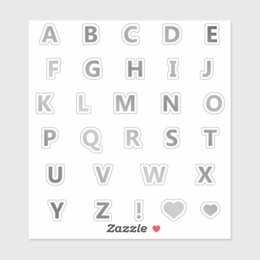 Silver Gray Letters Monogram Sticker Pack Alphabet | Zazzle