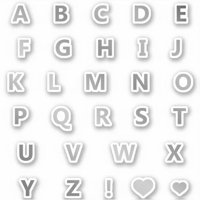 Silver Gray Letters Monogram Sticker Pack Alphabet | Zazzle