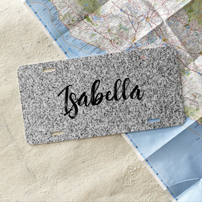 Silver gray light glitter sparkles Custom name License Plate | Zazzle