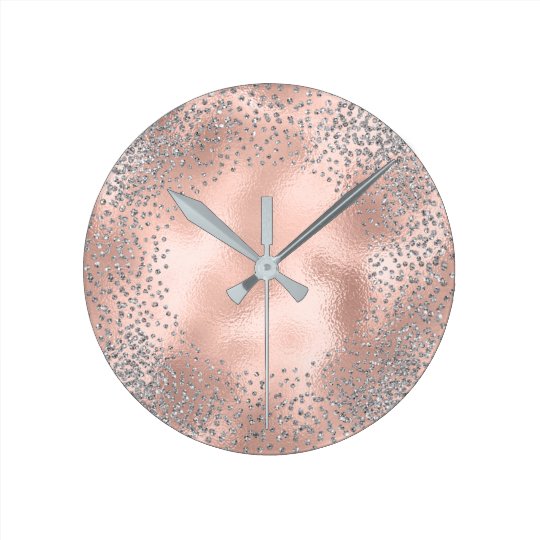Silver Gray Metallic Confetti Glitter Blush Pink Round Clock | Zazzle.com