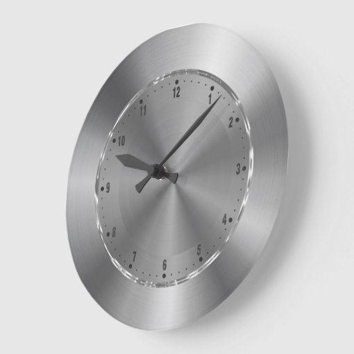 Silver Gray Metallic Design Stainless-Steel Look Large Clock | Zazzle
