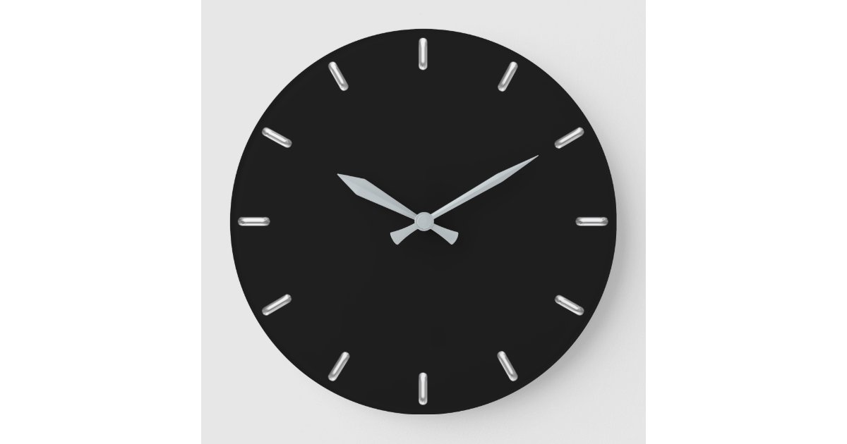 Silver Gray Minimalism Black Noir Elegant Large Clock | Zazzle