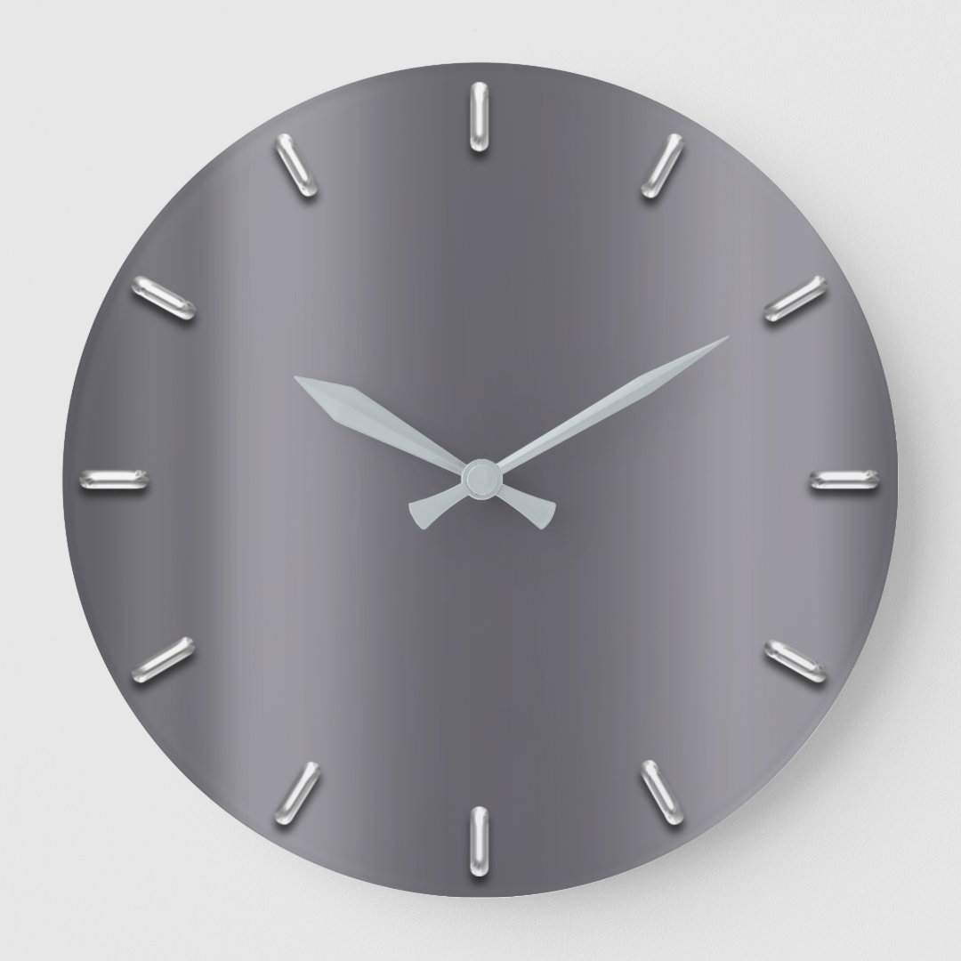 Silver Gray Minimalism Deep Graphite Elegant Large Clock | Zazzle