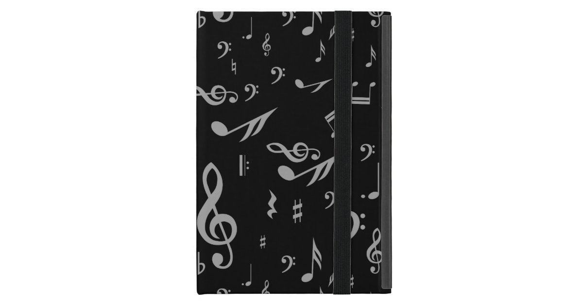 Silver Gray Musical Notes on Black Case For iPad Mini | Zazzle