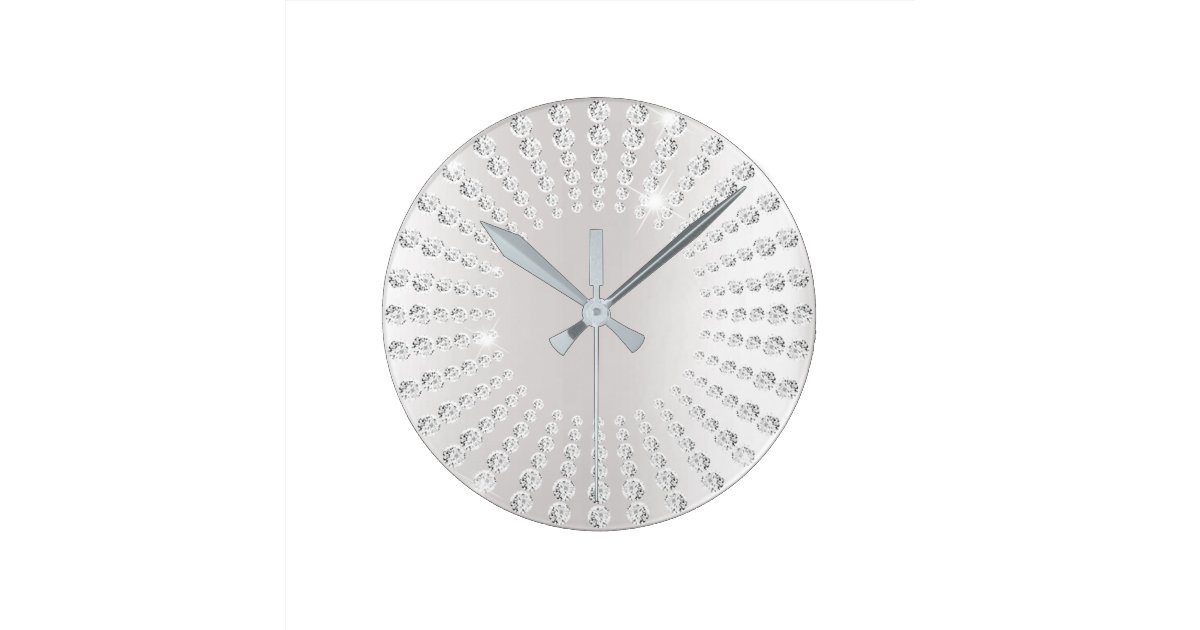 Silver Gray Ombre Gem Crystal Diamond White Round Clock | Zazzle.com