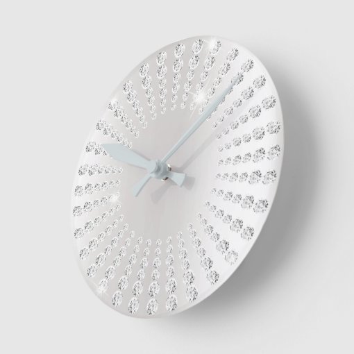 Silver Gray Ombre Gem Crystal Diamond White Round Clock | Zazzle