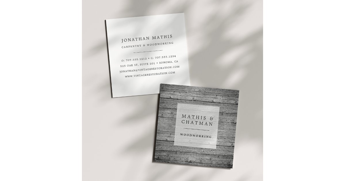 Silver Gray Vintage Reclaimed Wood Square Business Card | Zazzle