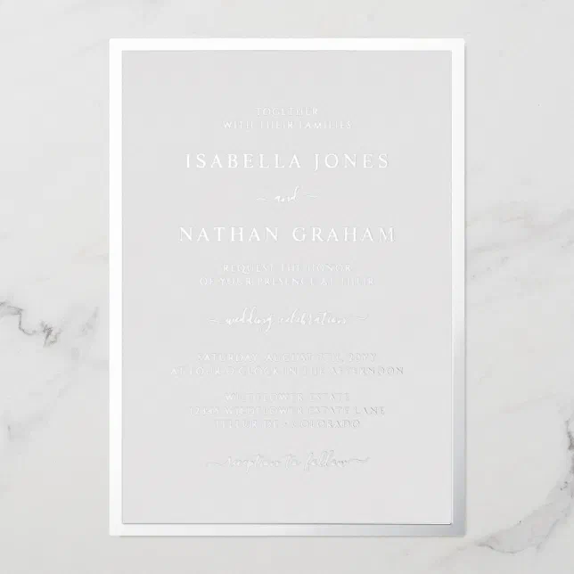 Silver Gray Wedding Foil Invitation | Zazzle