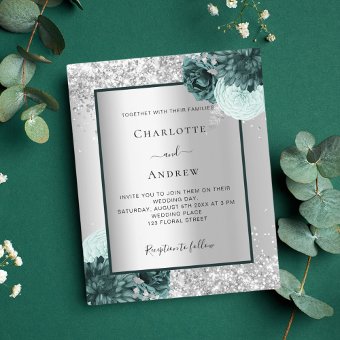 Silver green floral wedding invitation | Zazzle