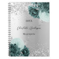 Silver green florals elegant glamorous notebook | Zazzle