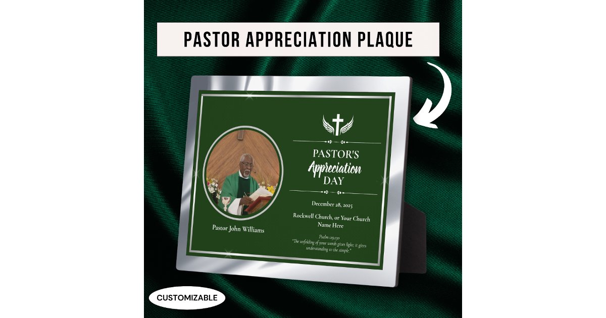 Silver Green Pastor Appreciation Church Event Plaque | Zazzle