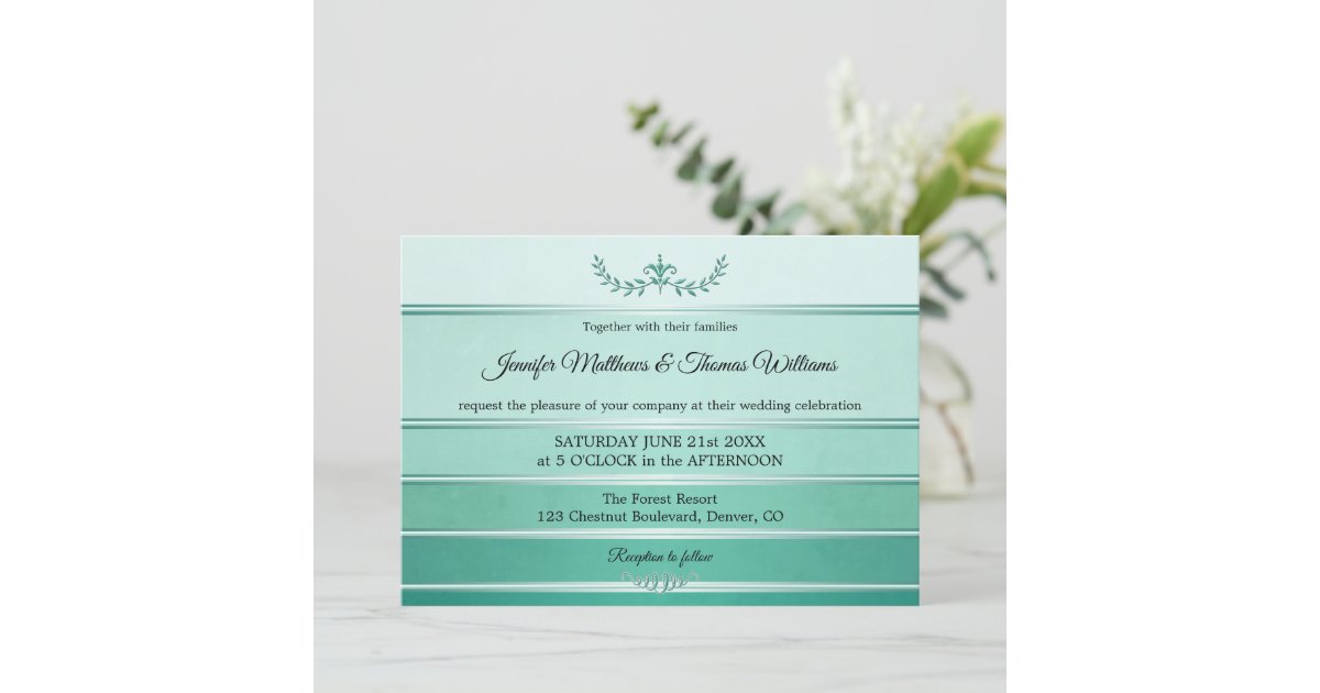 Silver Green Striped Tone on Tone Wedding Invitation | Zazzle