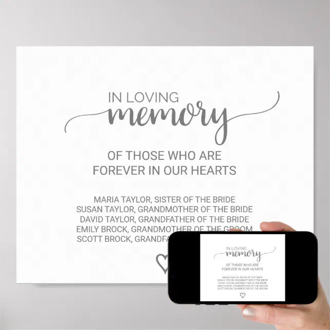 Silver Grey Calligraphy In Loving Memory Sign | Zazzle