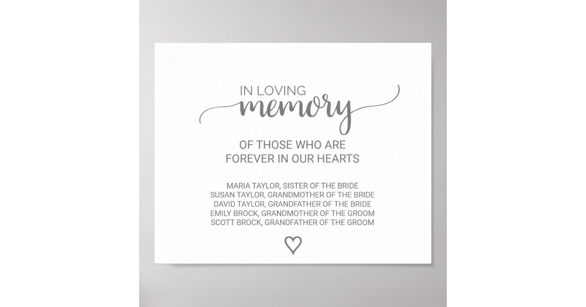 Silver Grey Calligraphy In Loving Memory Sign | Zazzle