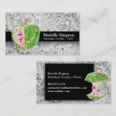 Silver Grey Glitter Apple Substitute Teacher Tutor Business Card | Zazzle