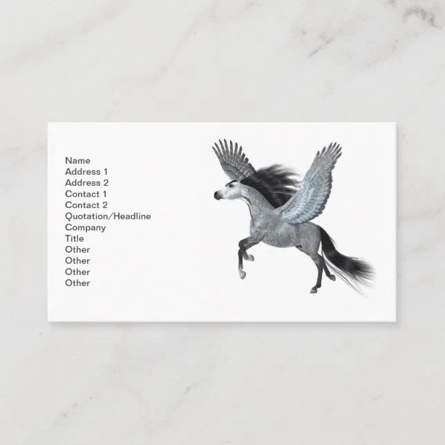 Silver Grey Pegasus Stallion Business Card | Zazzle