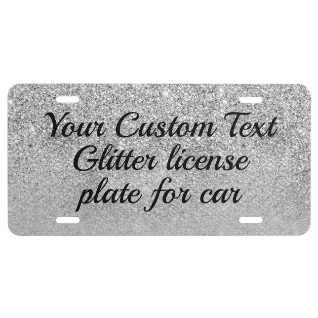 Silver Grey Shiny Printed sparkle effect Bling License Plate | Zazzle