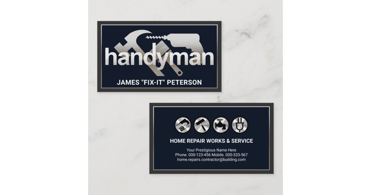Silver Handyman Tools Frame Business Card | Zazzle
