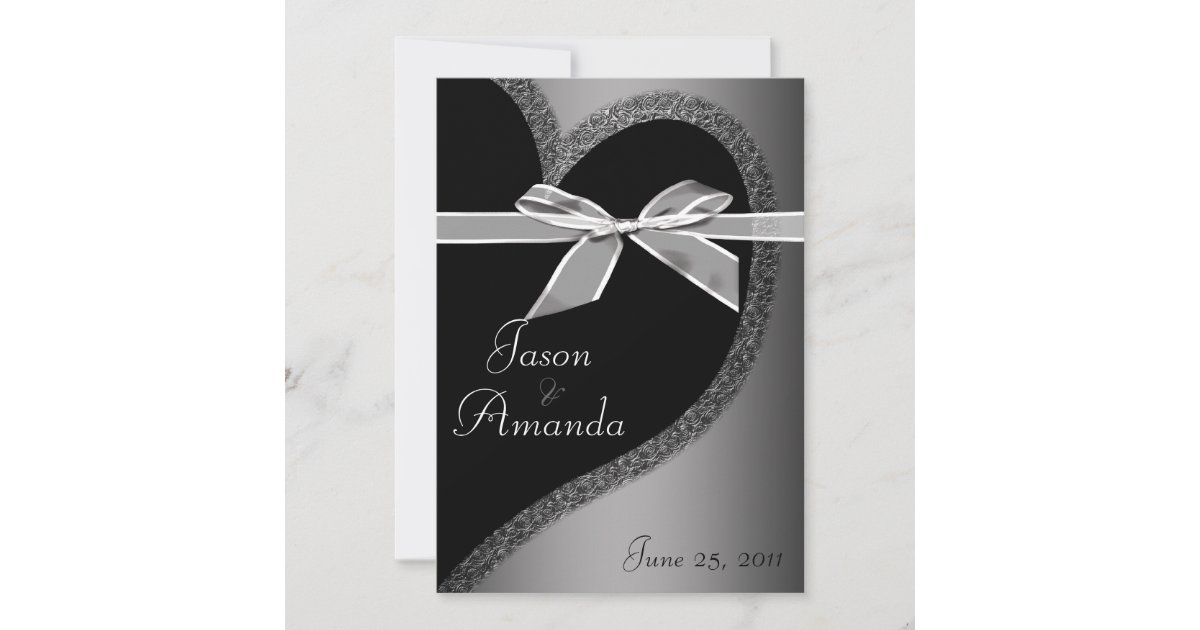 Silver Heart Invite With Bow | Zazzle