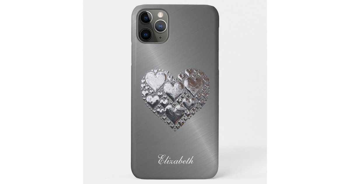 Silver Hearts On Brushed Steel Imitation Case-Mate iPhone Case | Zazzle