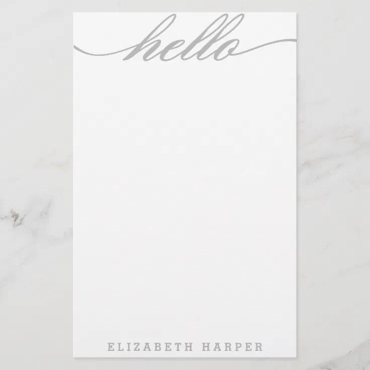 Silver "Hello" Personal Stationery | Zazzle