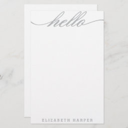 Silver "Hello" Personal Stationery | Zazzle