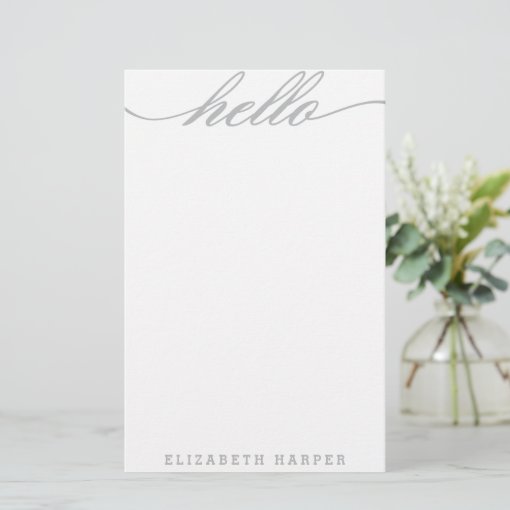 Silver "Hello" Personal Stationery | Zazzle