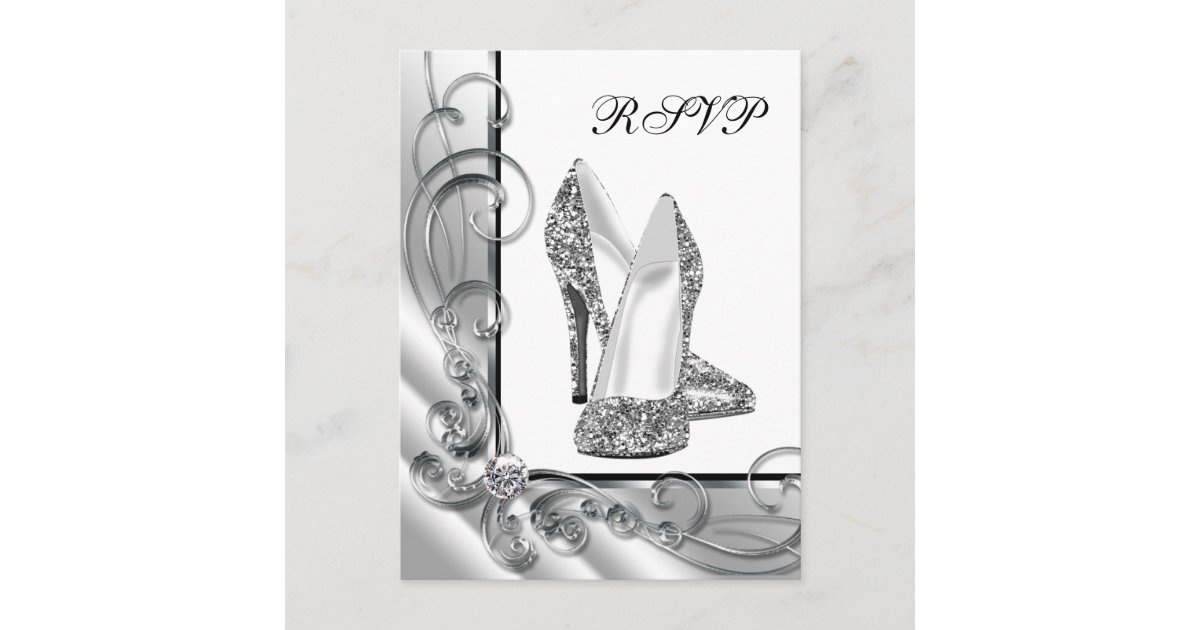 Silver High Heel Shoe RSVP Invitation Postcard | Zazzle