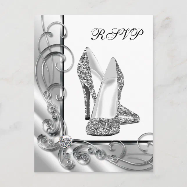 Silver High Heel Shoe RSVP Invitation Postcard | Zazzle