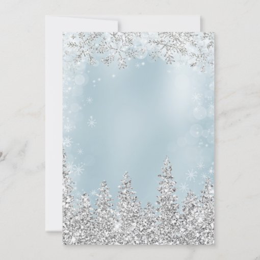 Silver ice blue snow pine Christmas winter wedding Invitation | Zazzle