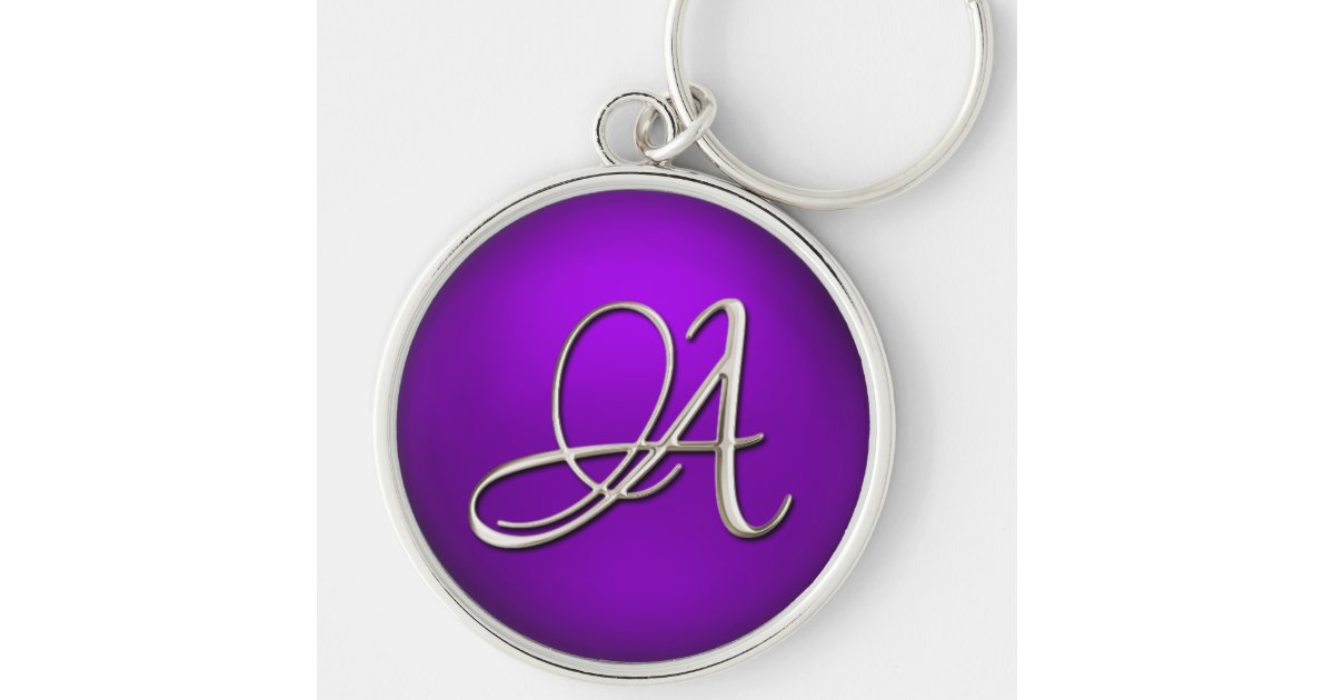 Silver Initial Purple Keychain | Zazzle