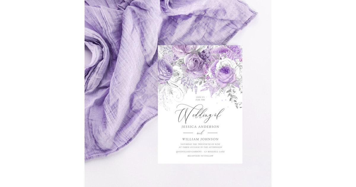 Silver & Lavender Enchanted Floral Wedding Invitation | Zazzle