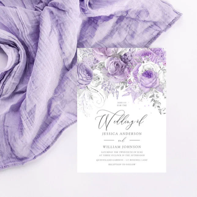Silver & Lavender Enchanted Floral Wedding Invitation | Zazzle