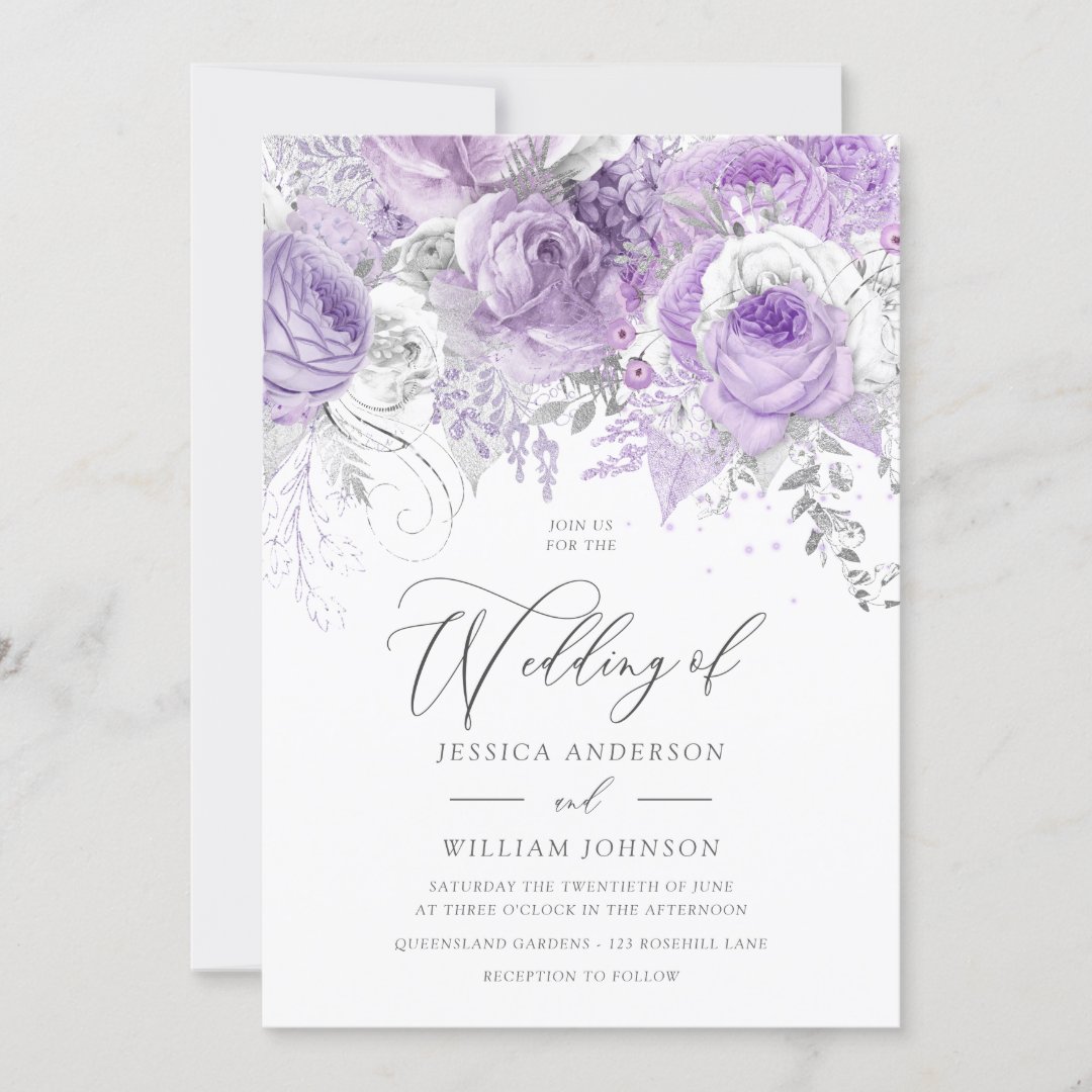 Silver & Lavender Enchanted Floral Wedding Invitation | Zazzle